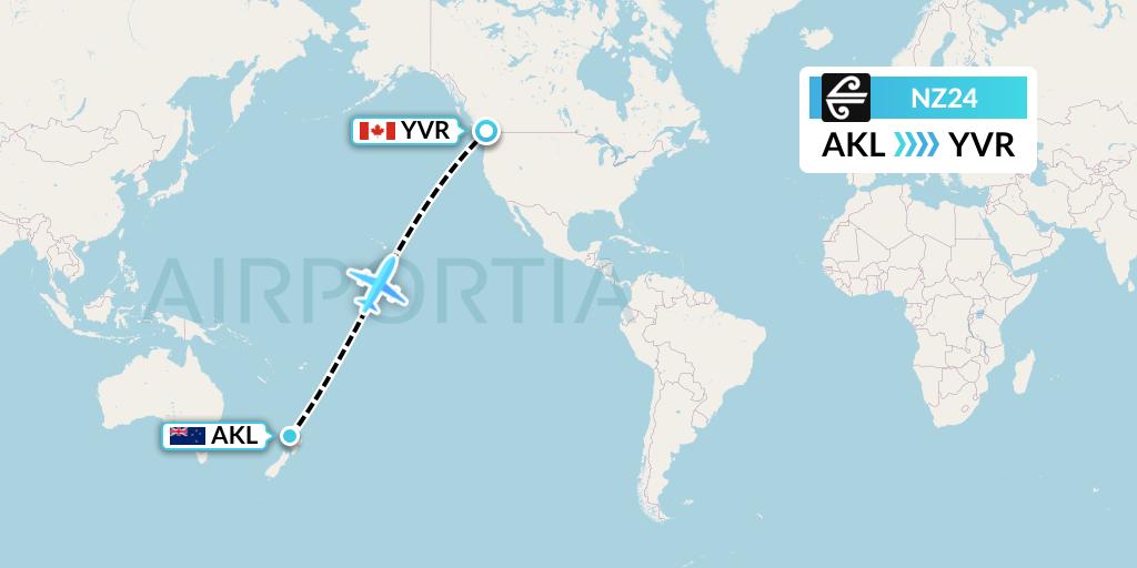 NZ24 Flight Status Air New Zealand: Auckland to Vancouver (ANZ24)
