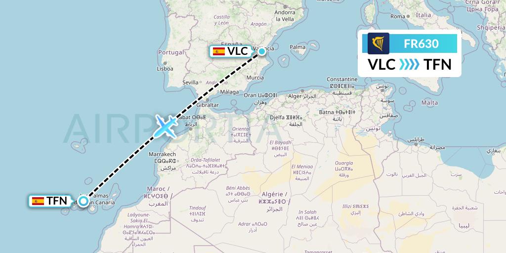 FR630 Flight Status Ryanair: Valencia to Tenerife (RYR630)