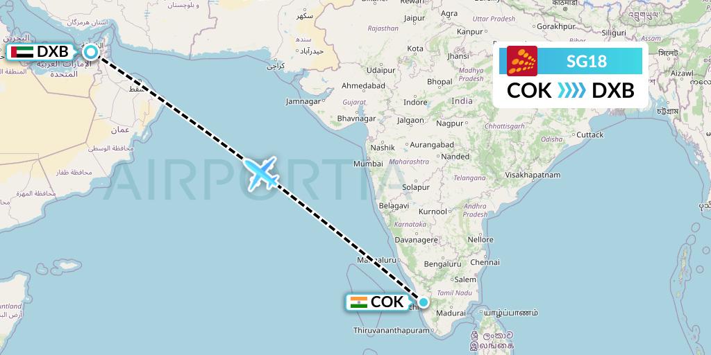 SG18 Flight Status SpiceJet: Cochin to Dubai (SEJ18)