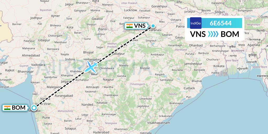 6E6544 Flight Status IndiGo Airlines: Varanasi to Mumbai (IGO6544)
