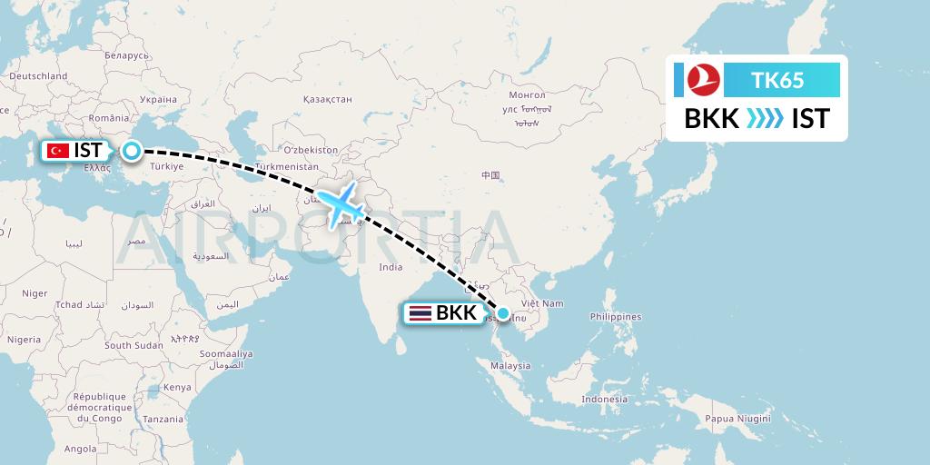 TK65 Flight Status Turkish Airlines: Bangkok to Istanbul (THY65)