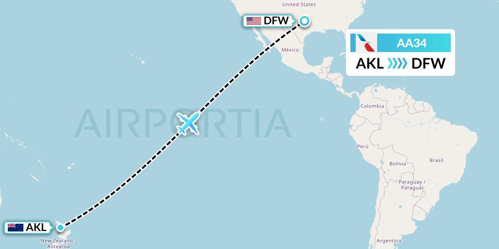 AA34 Flight Status American Airlines: Auckland to Dallas (AAL34)