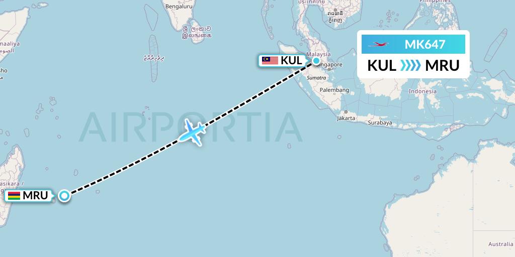 MK647 Flight Status Air Mauritius: Kuala Lumpur to Port Louis (MAU647)