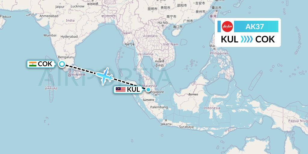 AK37 Flight Status AirAsia: Kuala Lumpur to Cochin (AXM37)