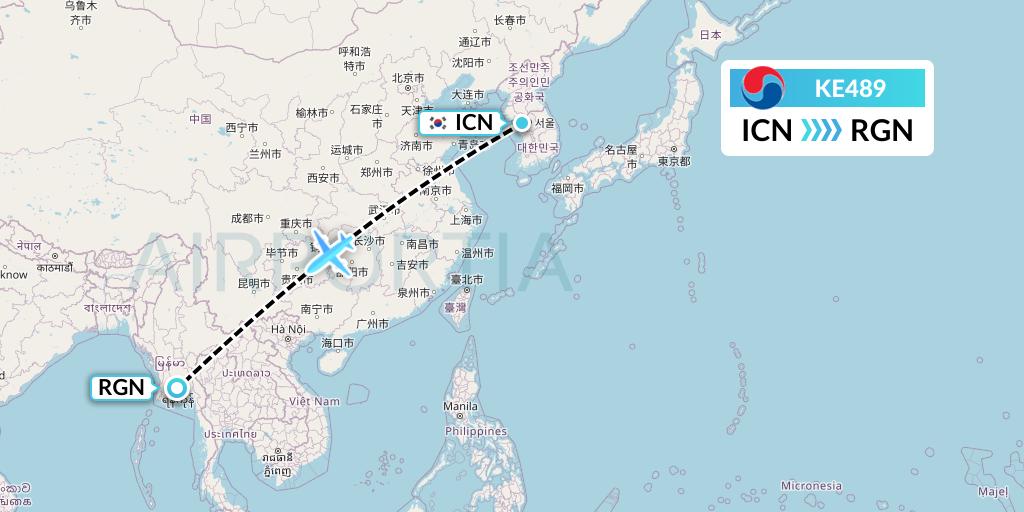 KE489 Flight Status Korean Air: Seoul to Yangon (KAL489)