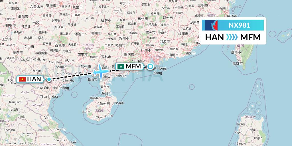 NX981 Flight Status Air Macau: Hanoi to Macau (AMU981)