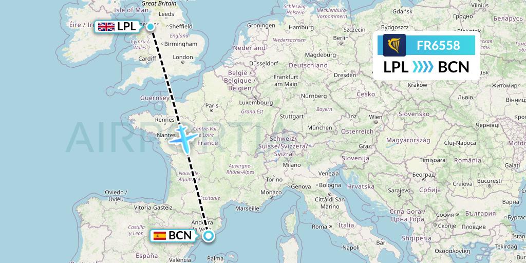 FR6558 Flight Status Ryanair: Liverpool to Barcelona (RYR6558)