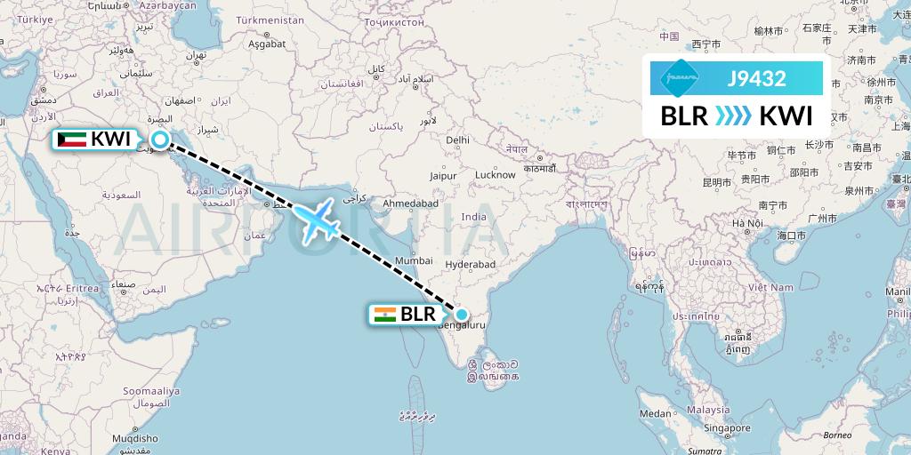 J9432 Flight Status Jazeera Airways: Bangalore to Kuwait City (JZR432)