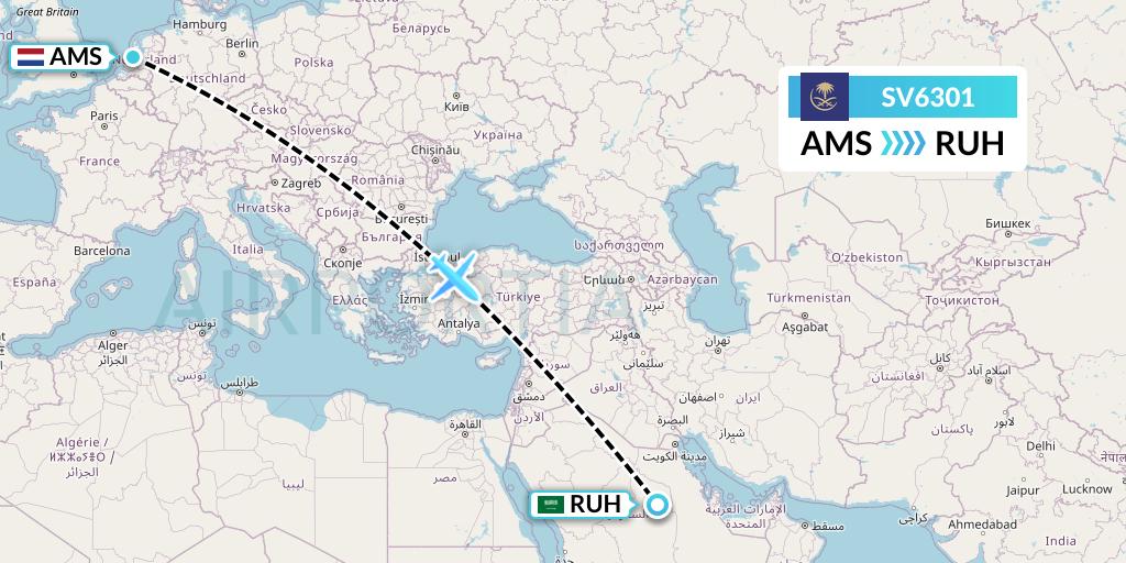SV6301 Flight Status Saudi Arabian Airlines: Amsterdam to Riyadh (SVA6301)