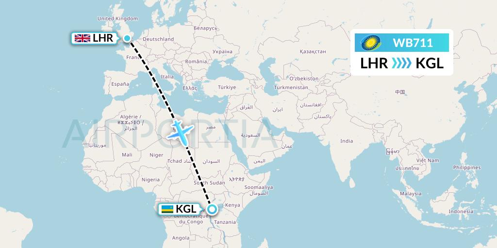 WB711 Flight Status RwandAir: London to Kigali (RWD711)