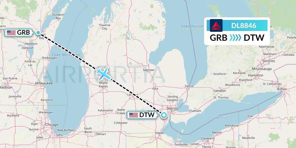 DL8846 Flight Status Delta Air Lines: Green Bay to Detroit (DAL8846)