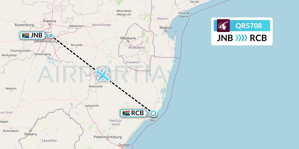 QR5708 Flight Status Qatar Airways: Johannesburg to Richards Bay (QTR5708)