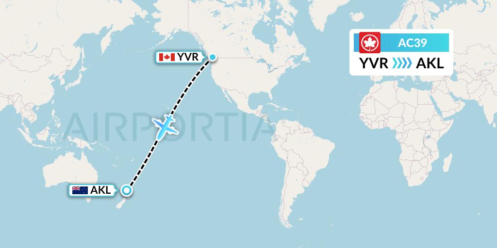 AC39 Flight Status Air Canada: Vancouver to Auckland (ACA39)