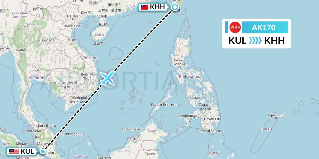 AK170 Flight Status AirAsia: Kuala Lumpur to Kaohsiung (AXM170)