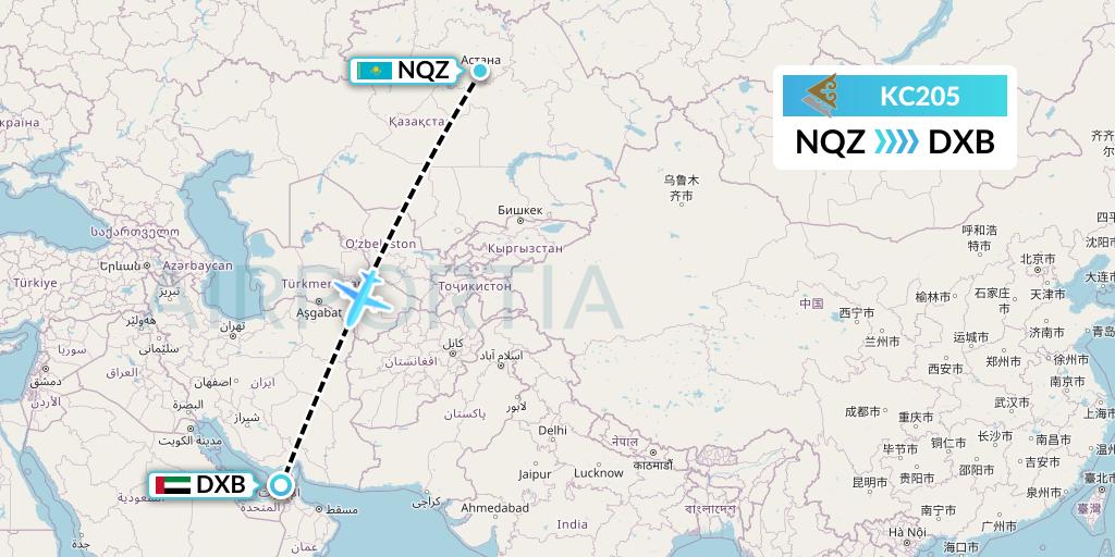 KC205 Flight Status Air Astana: Astana to Dubai (KZR205)