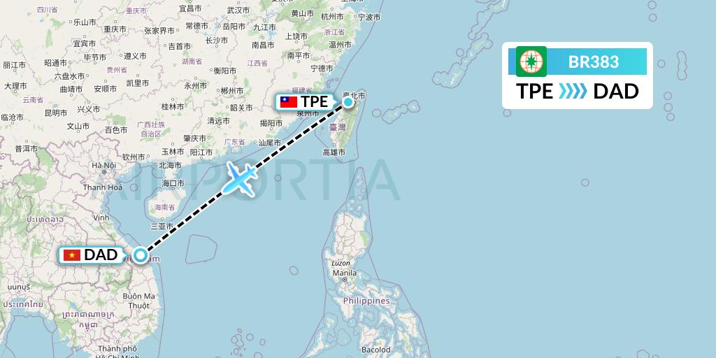 BR383 Flight Status EVA Air: Taipei to Da Nang (EVA383)