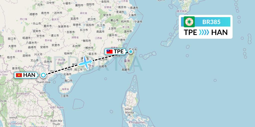 BR385 Flight Status EVA Air: Taipei to Hanoi (EVA385)