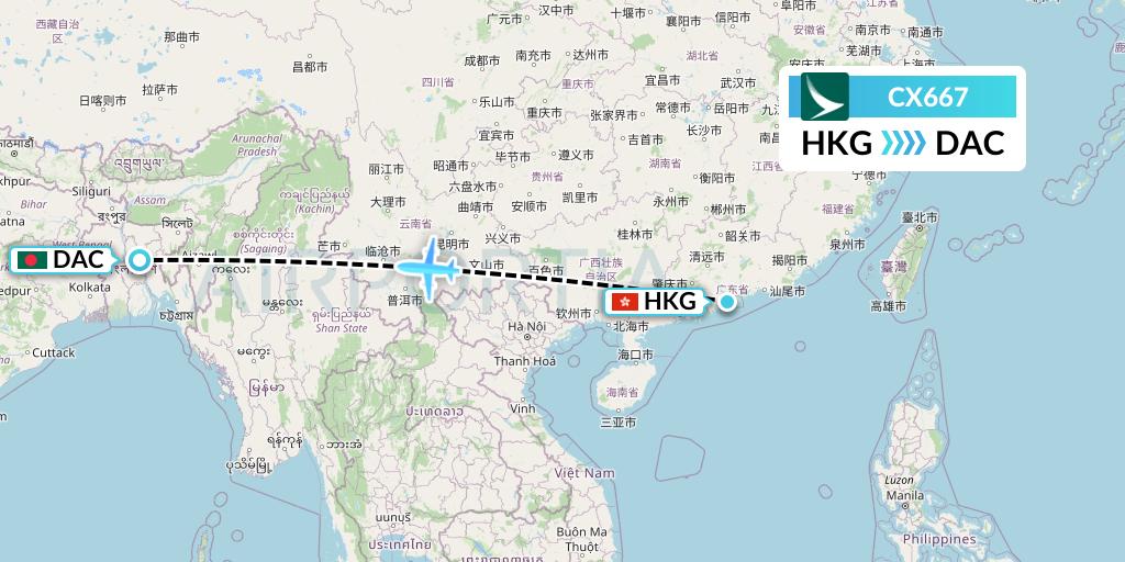 CX667 Flight Status Cathay Pacific: Hong Kong to Dhaka (CPA667)