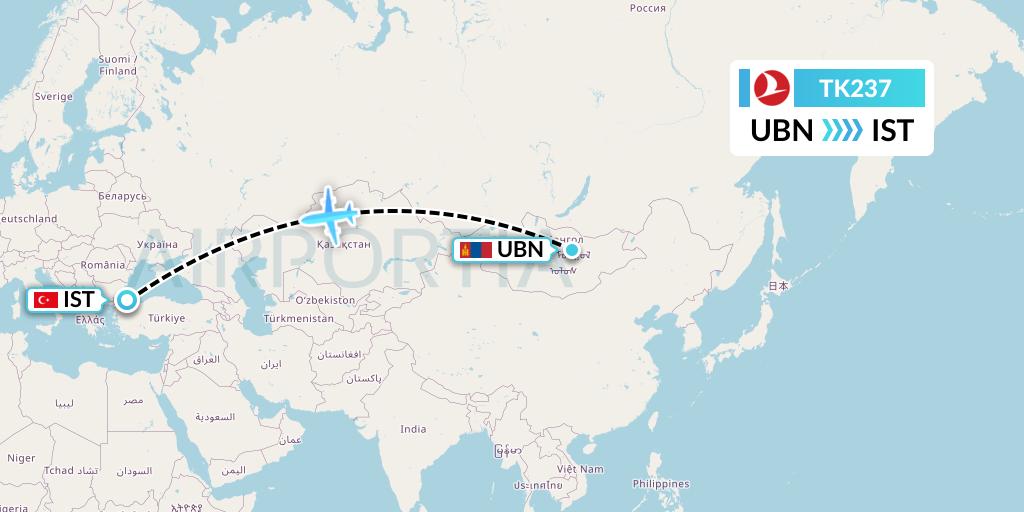 TK237 Flight Status Turkish Airlines: Ulan Bator to Istanbul (THY237)