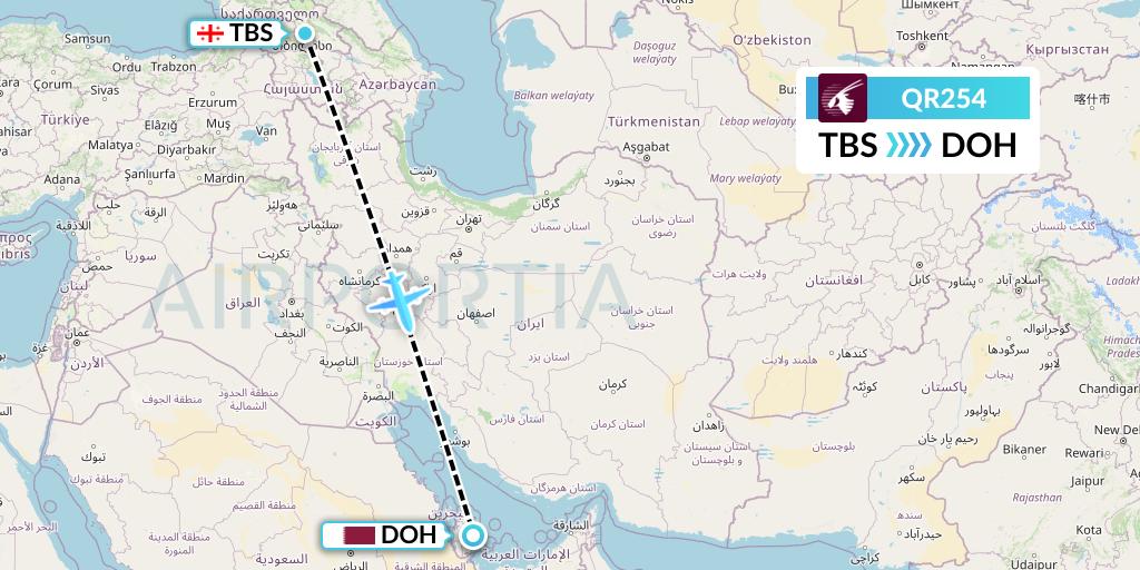QR254 Flight Status Qatar Airways: Tbilisi to Doha (QTR254)