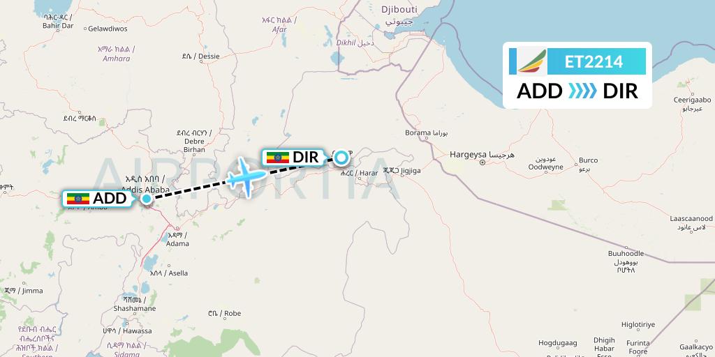 ET2214 Flight Status Ethiopian Airlines: Addis Ababa to Dire Dawa (ETH2214)