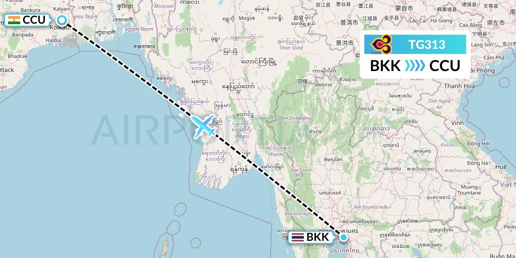 TG313 Flight Status Thai Airways: Bangkok to Kolkata (THA313)