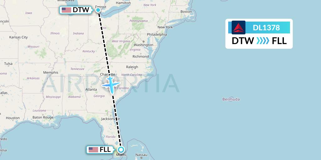 DL1378 Flight Status Delta Air Lines: Detroit to Fort Lauderdale (DAL1378)