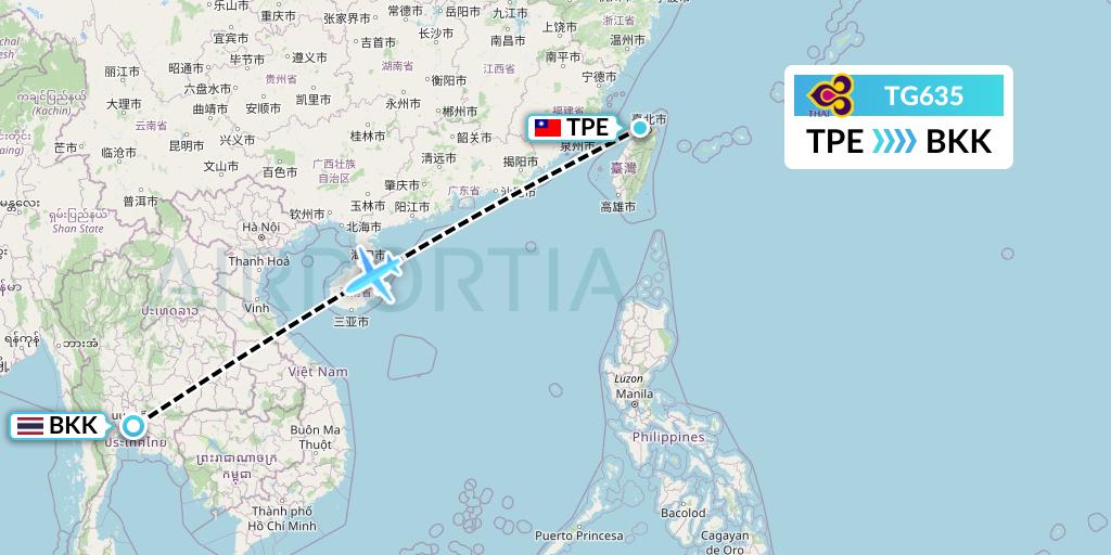 TG635 Flight Status Thai Airways: Taipei to Bangkok (THA635)