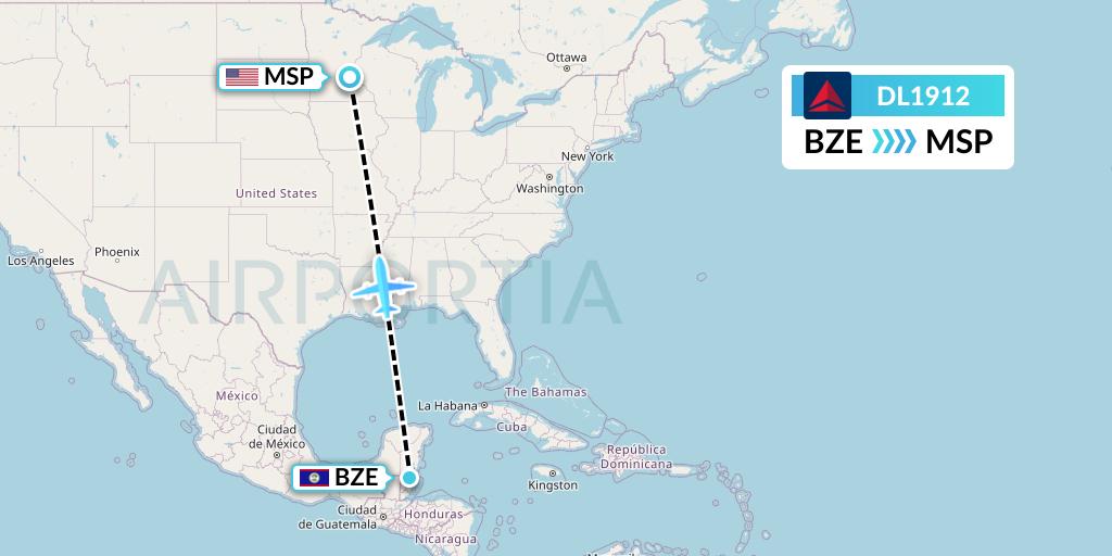 DL1912 Flight Status Delta Air Lines: Belize City to Minneapolis (DAL1912)