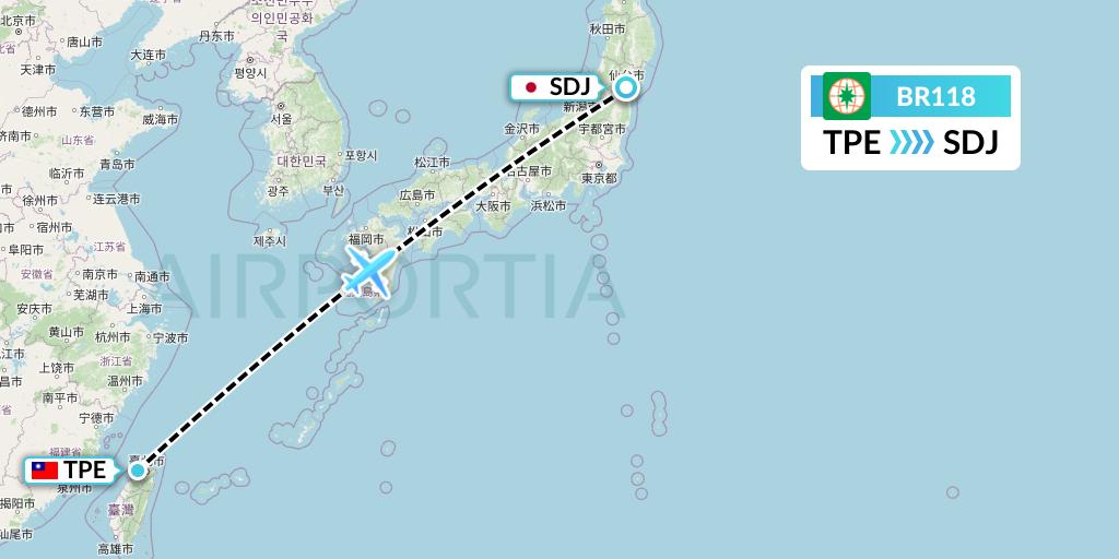 BR118 Flight Status EVA Air: Taipei to Sendai (EVA118)
