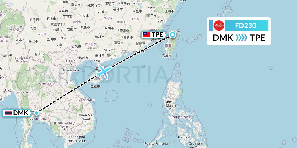 FD230 Flight Status Thai AirAsia: Bangkok to Taipei (AIQ230)