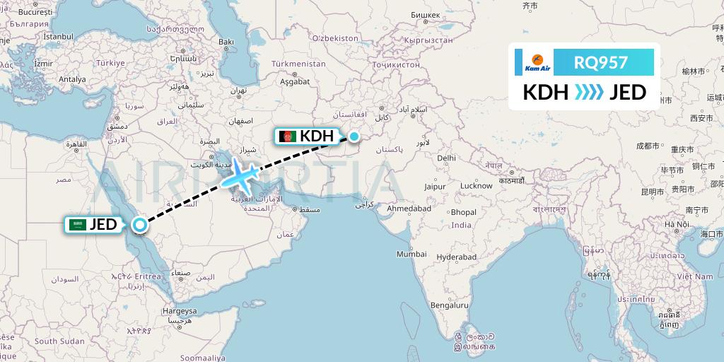 RQ957 Flight Status Kam Air: Kandahar to Jeddah (KMF957)