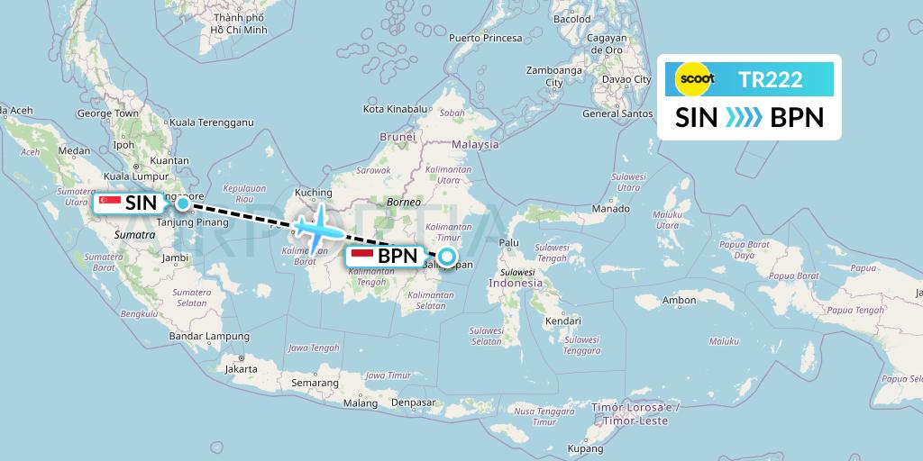 TR222 Flight Status Tigerair: Singapore to Balikpapan (TGW222)