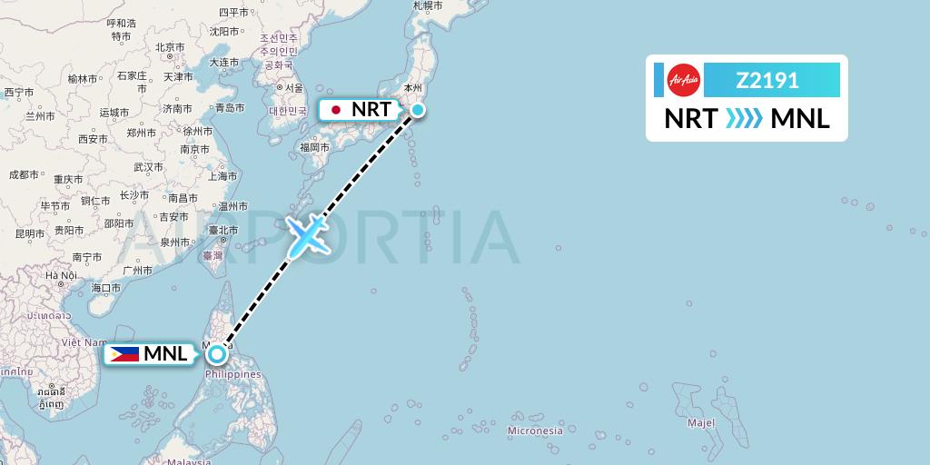 Z2191 Flight Status Philippines AirAsia: Tokyo to Manila (EZD191)