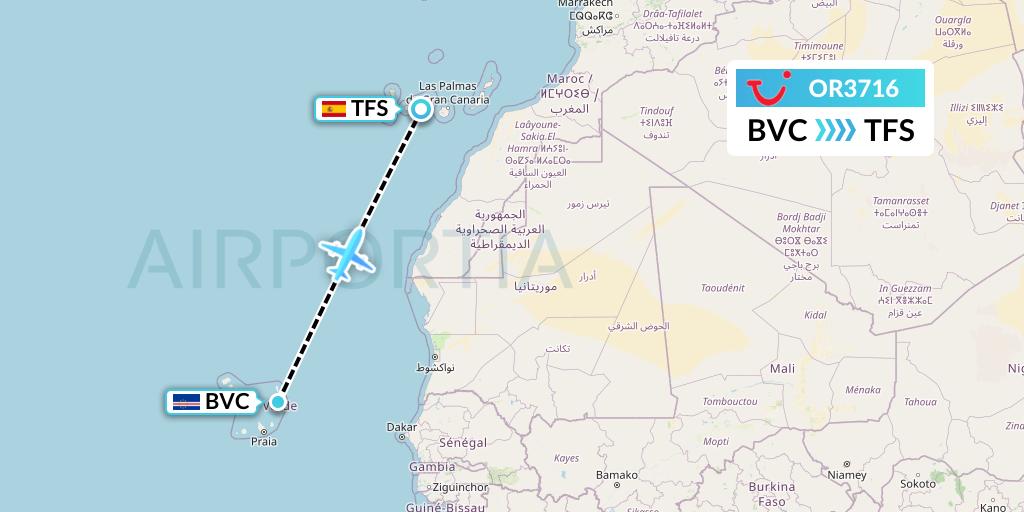 OR3716 Flight Status TUI fly Netherlands: Boa Vista to Tenerife (TFL3716)