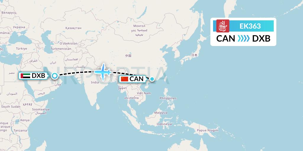 EK363 Flight Status Emirates: Guangzhou to Dubai (UAE363)