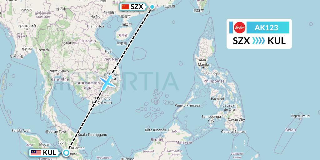 AK123 Flight Status AirAsia: Shenzhen to Kuala Lumpur (AXM123)