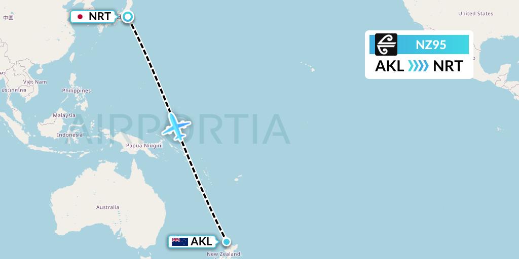 NZ95 Flight Status Air New Zealand: Auckland to Tokyo (ANZ95)
