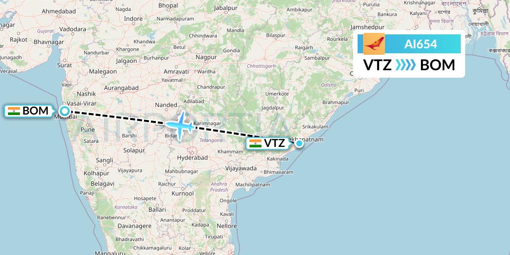 AI654 Flight Status Air India: Visakhapatnam to Mumbai (AIC654)