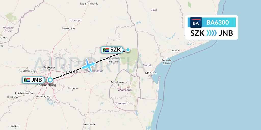 BA6300 Flight Status British Airways: Skukuza to Johannesburg (BAW6300)
