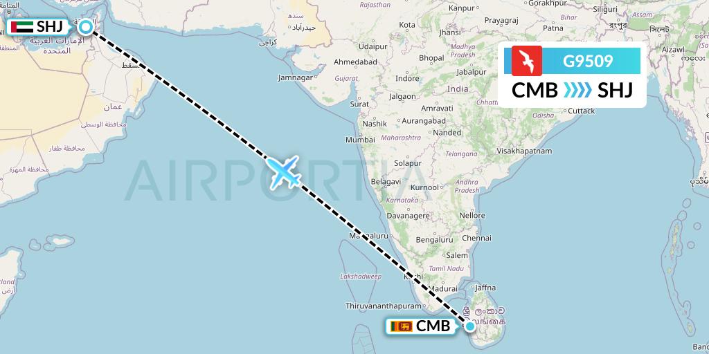 G9509 Flight Status Air Arabia: Colombo to Sharjah (ABY509)