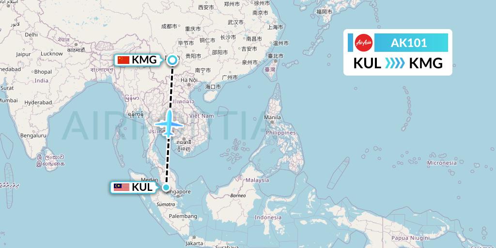AK101 Flight Status AirAsia: Kuala Lumpur to Kunming (AXM101)
