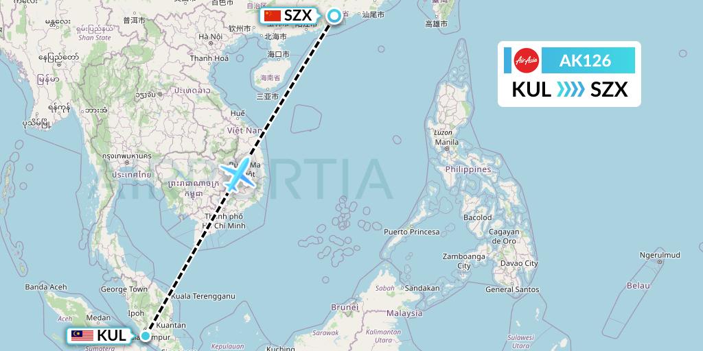 AK126 Flight Status AirAsia: Kuala Lumpur to Shenzhen (AXM126)