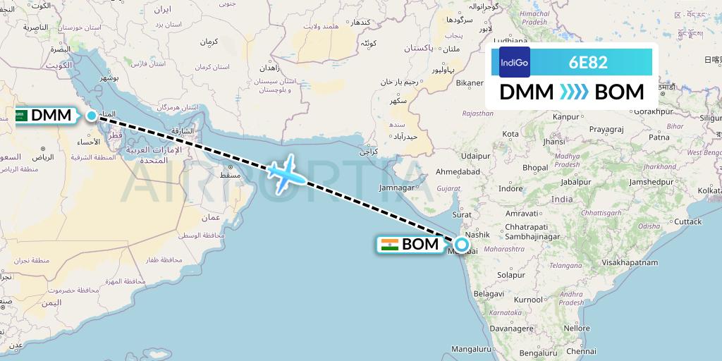 6E82 Flight Status IndiGo Airlines: Dammam to Mumbai (IGO82)