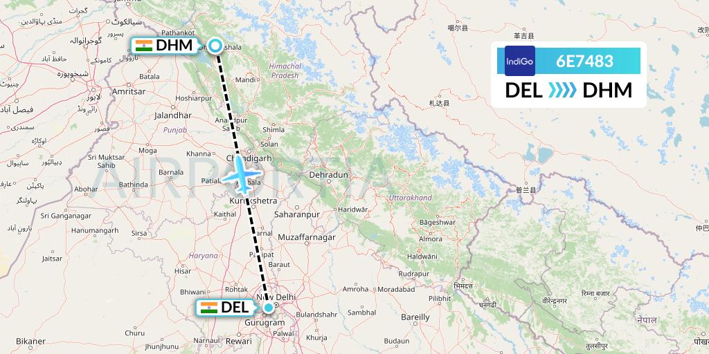6E7483 Flight Status IndiGo Airlines: Delhi to Dharamsala (IGO7483)