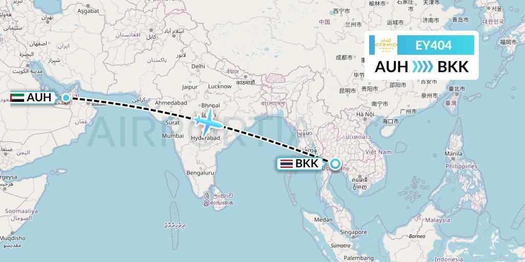 EY404 Flight Status Etihad Airways: Abu Dhabi to Bangkok (ETD404)