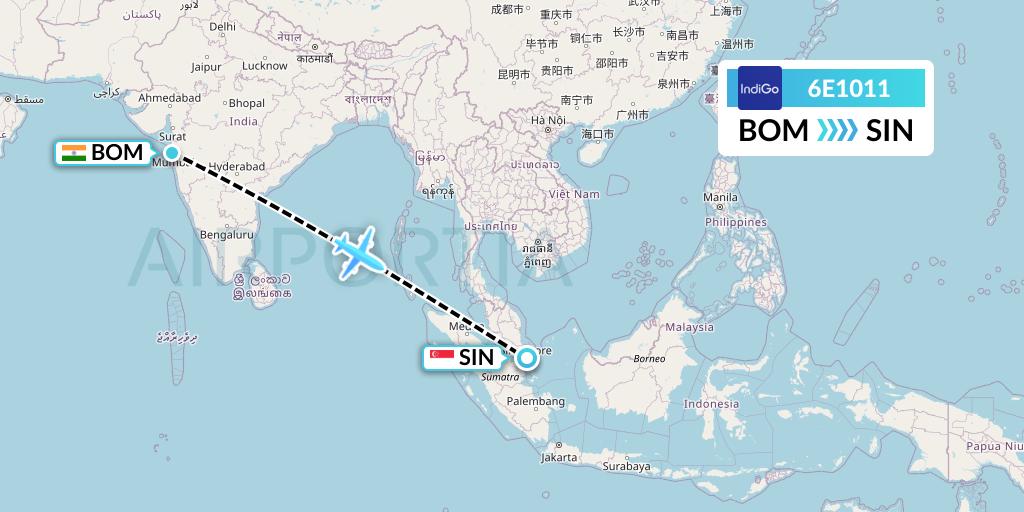 6E1011 Flight Status IndiGo Airlines: Mumbai to Singapore (IGO1011)