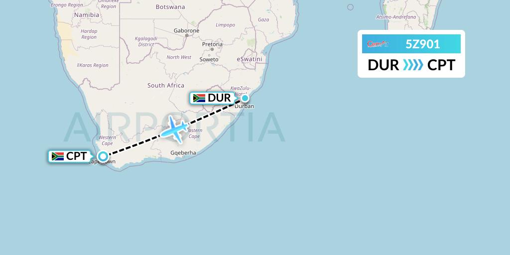 5Z901 Flight Status CemAir: Durban to Cape Town (KEM901)