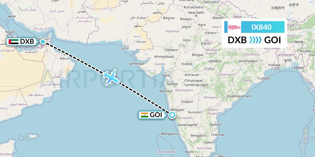 IX840 Flight Status Air India Express: Dubai to Goa (AXB840)