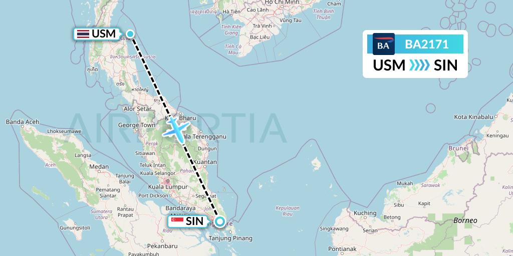 BA2171 Flight Status British Airways: Koh Samui to Singapore (BAW2171)